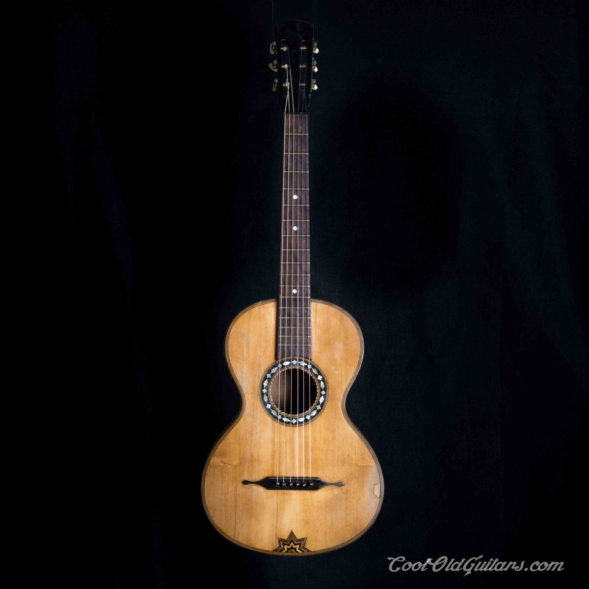Antique 1800s German Romantic Flat Top Guitar with Elaborate Pearl Woo ...